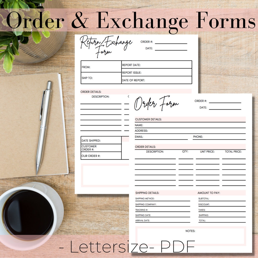 Order Form, Exchange Form, Order Tracker, Small Business Planer, Order ...