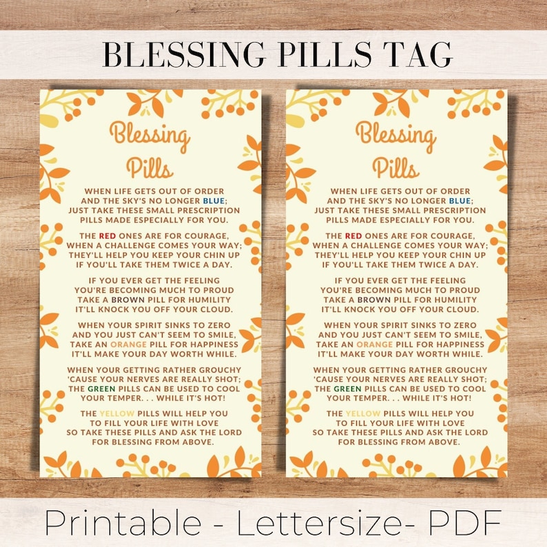 Blessing Pills M&M Tag, Printable Thanksgiving Gift (PDF) - Etsy