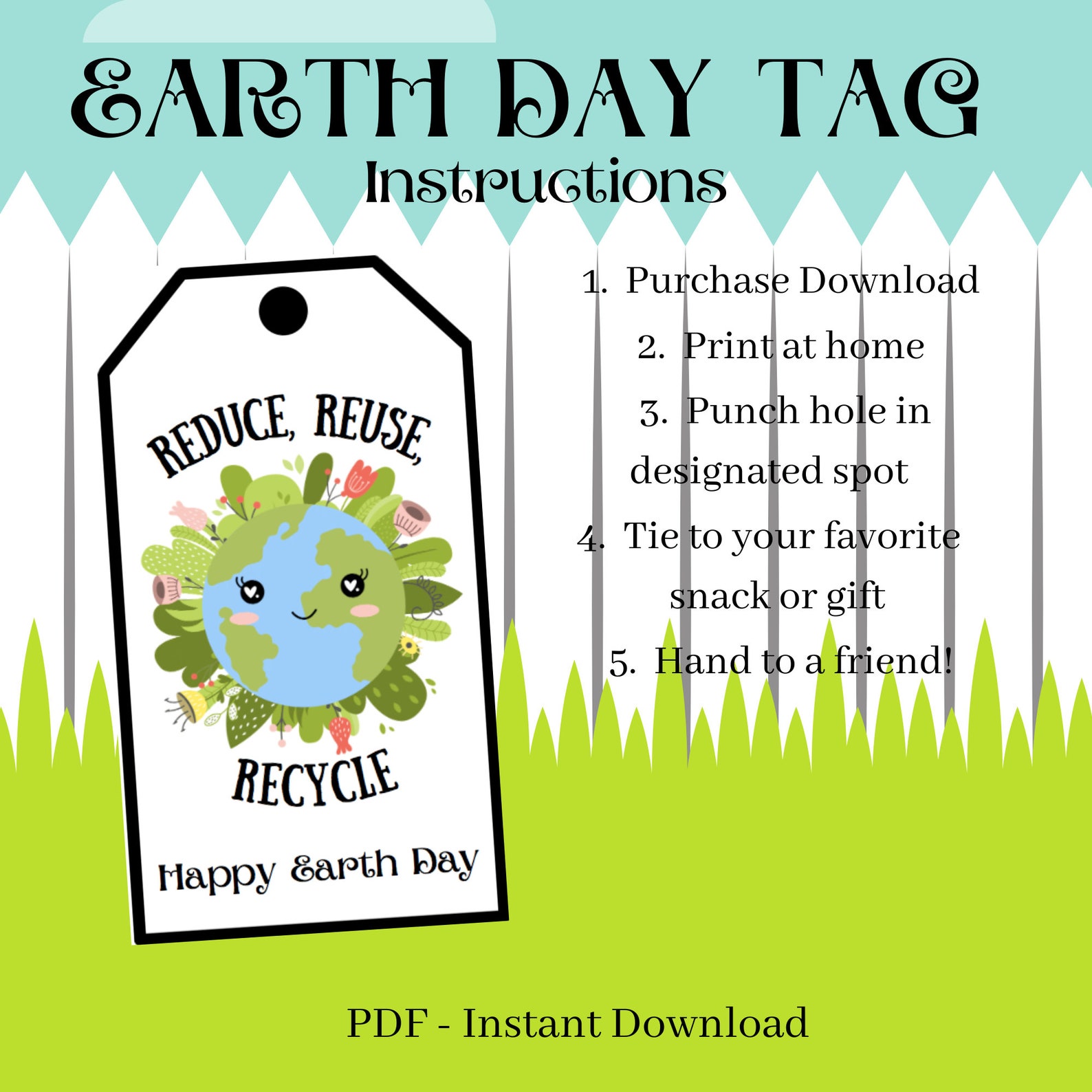 Reduce Reuse Recycle Tag Earth Day Tag Happy Earth Day | Etsy