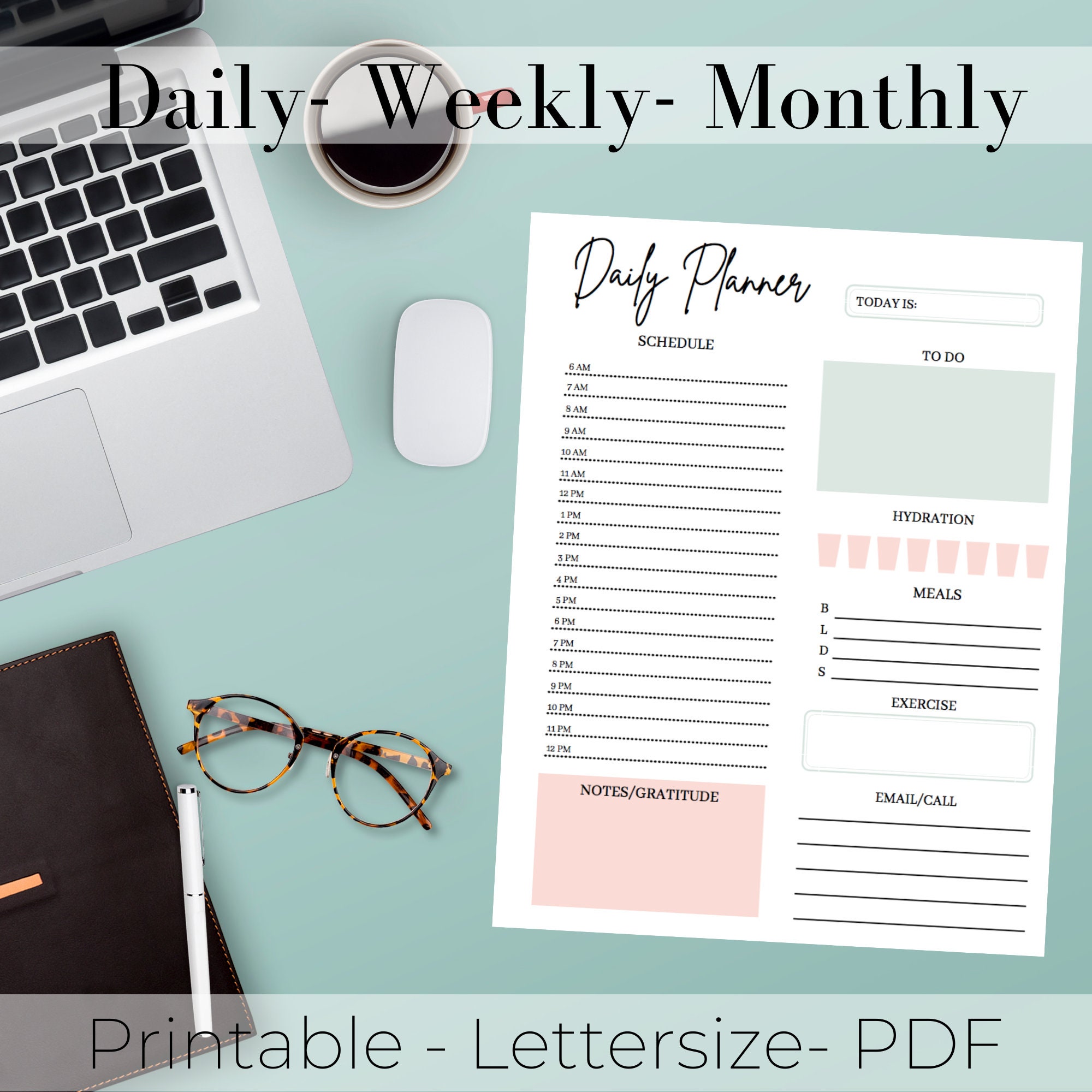 Daily planner Weekly planner Monthly planner Printable | Etsy