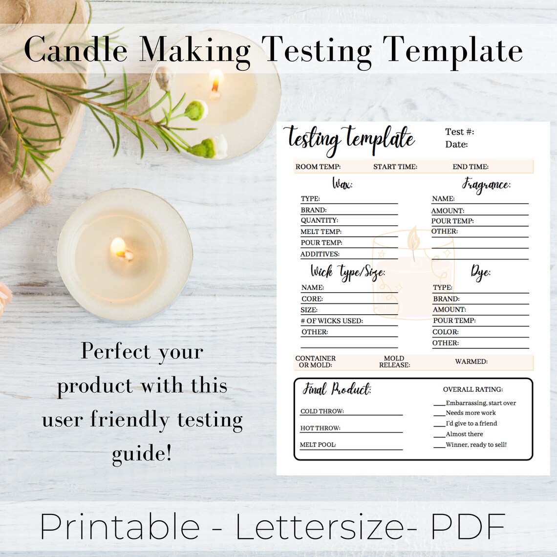 Candle Testing Template Candle Making Testing Sheet Candle Etsy France