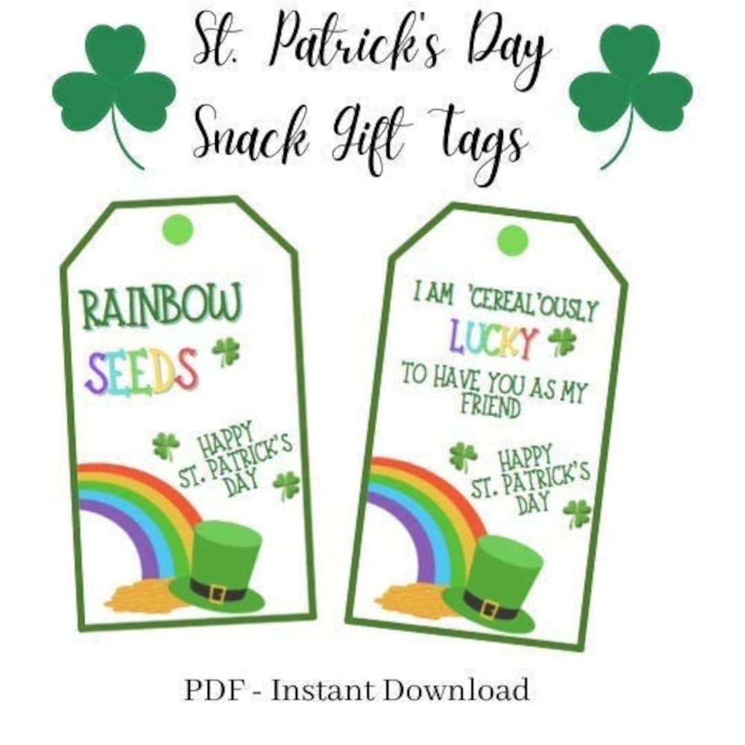 St. Patrick's Day Tag, Rainbow Seeds Tag, Lucky Charm Tag, Snack Tags ...