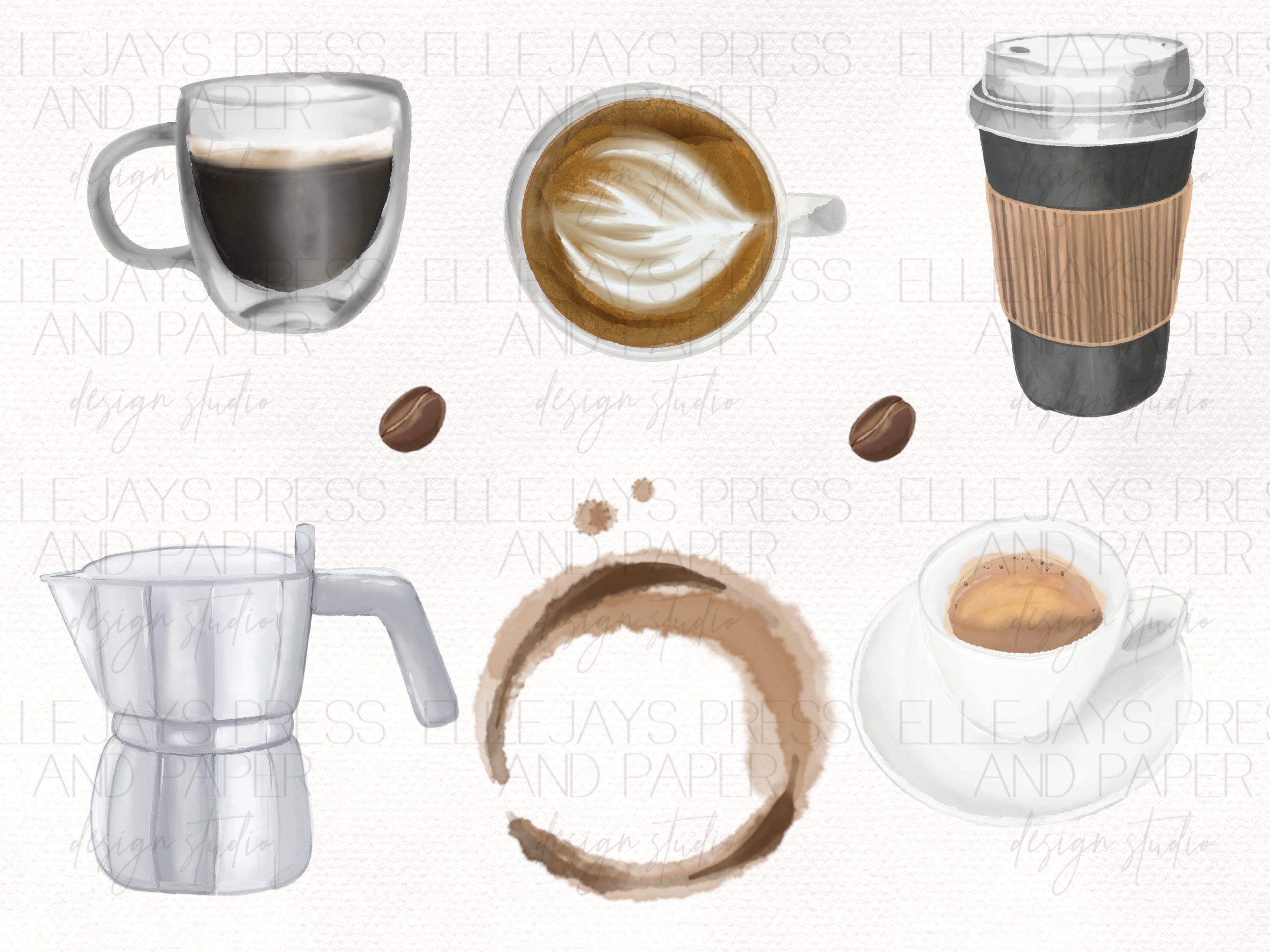 Watercolor Coffee Clip Art | Watercolor Coffee | Coffee Stains | Latte ...