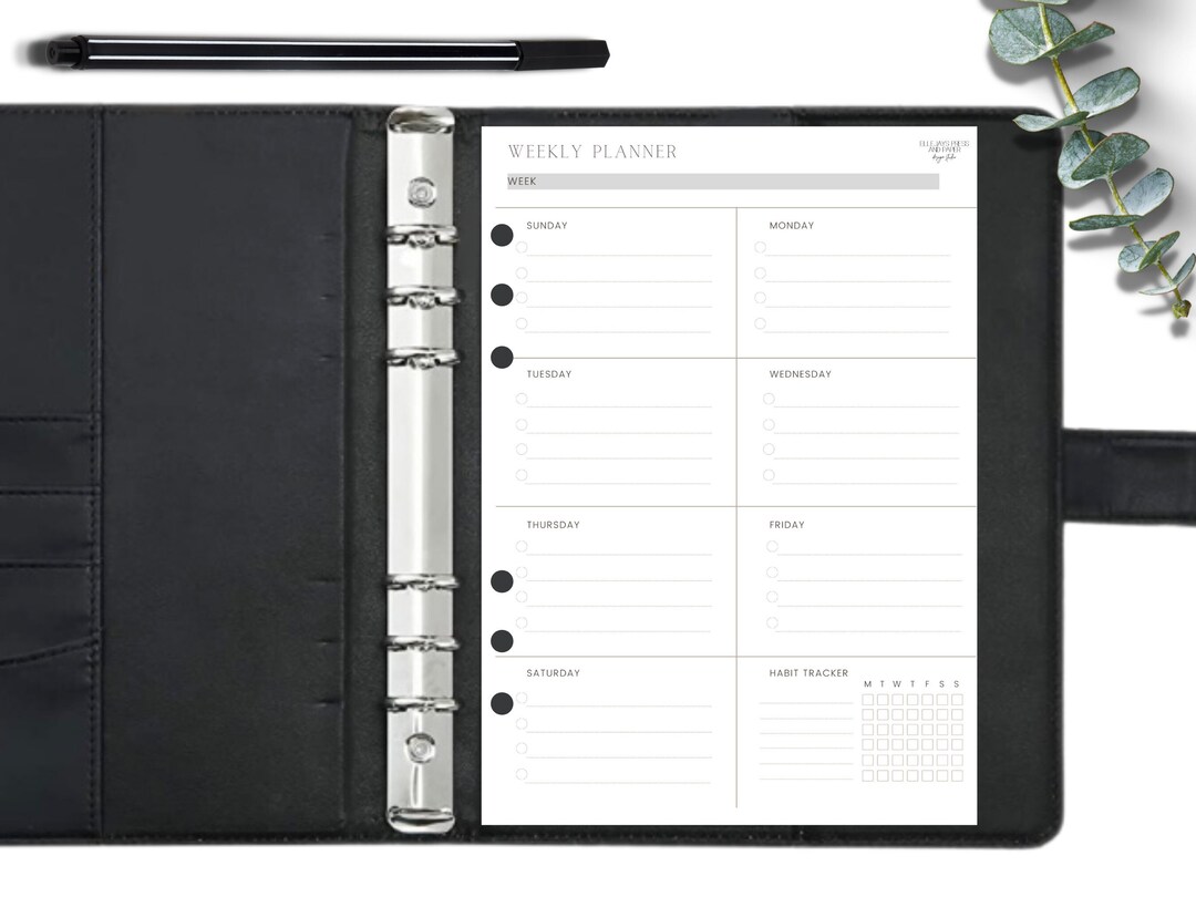 Sunday Start Weekly Printable Planner Insert With Habit Tracker | A5 ...