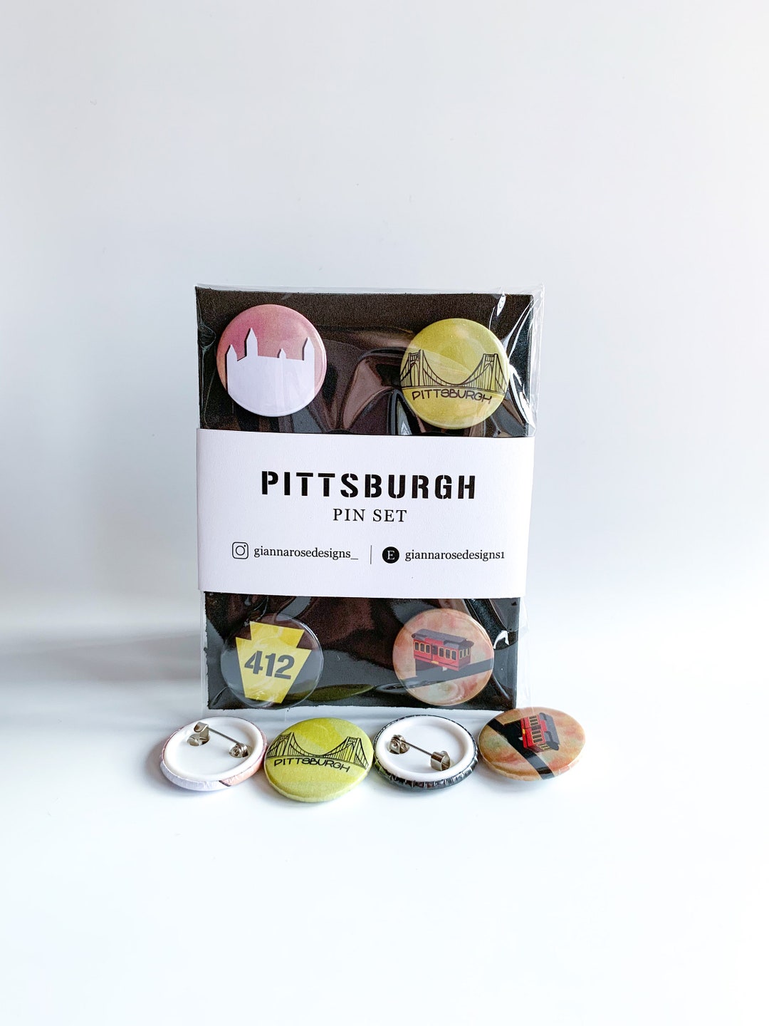 Pittsburgh Pin or Magnet Set | Set of 4 - PPG Place, Incline, 412 ...