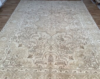9x12 Neutral Traditional Rug, 9x12 Vintage Turkish Rug, Neutral Oushak ...