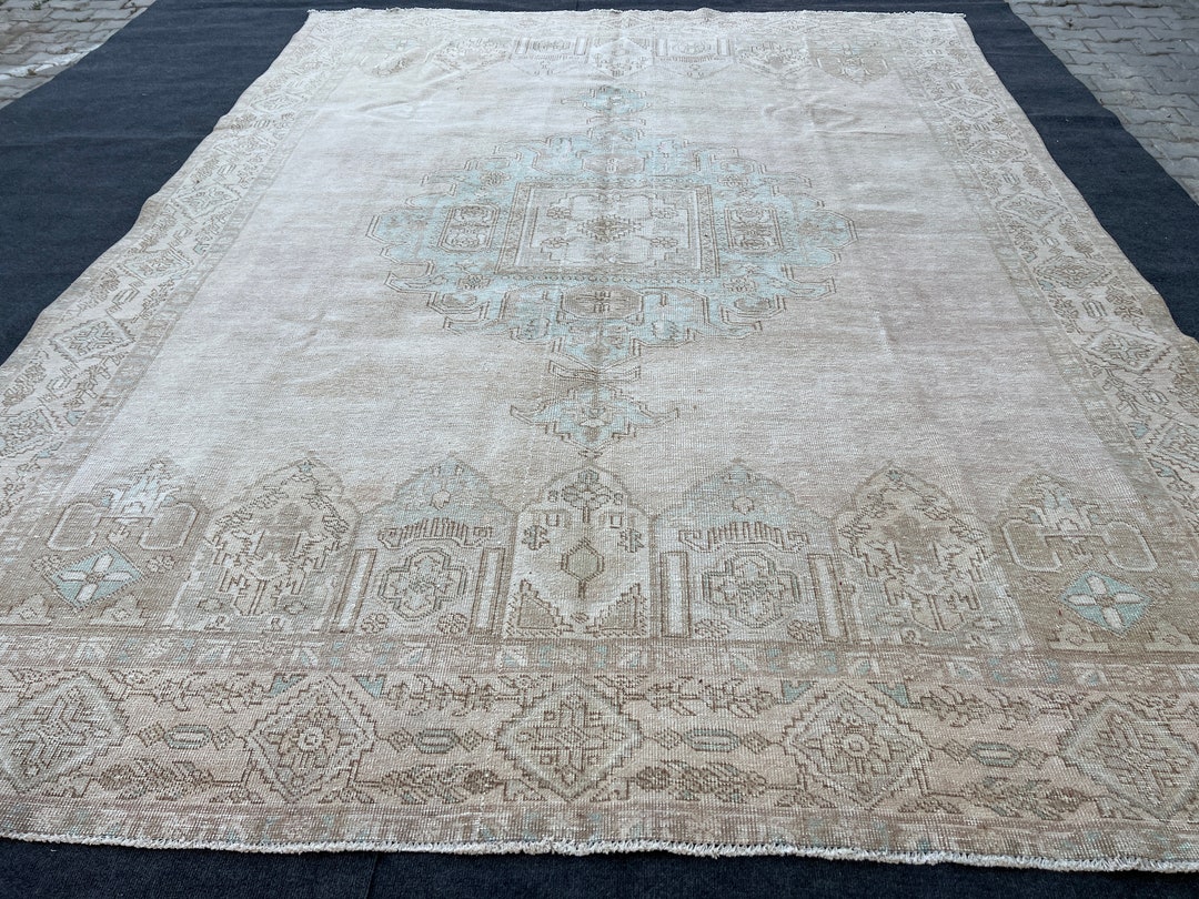 9x12 Neutral Traditional Rug, 9x12 Vintage Turkish Rug, Neutral Oushak ...