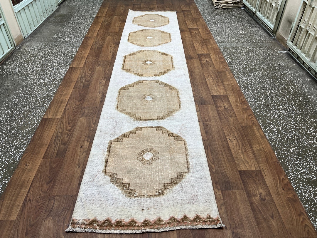 3x14 Geometrik Neutral Turkish Runner Rug,oushak Runner Rug, Antique ...