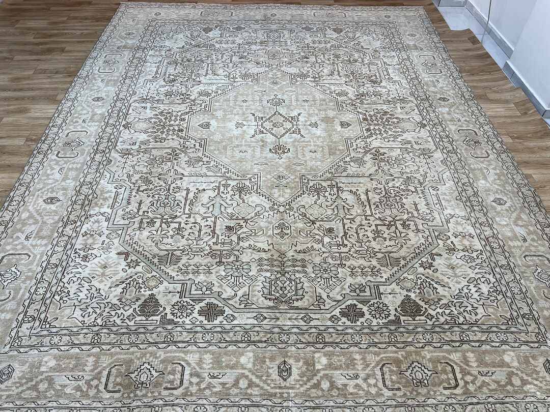 9.4x12 Neutral Traditional Rug, 9x12 Vintage Turkish Rug, Neutral ...