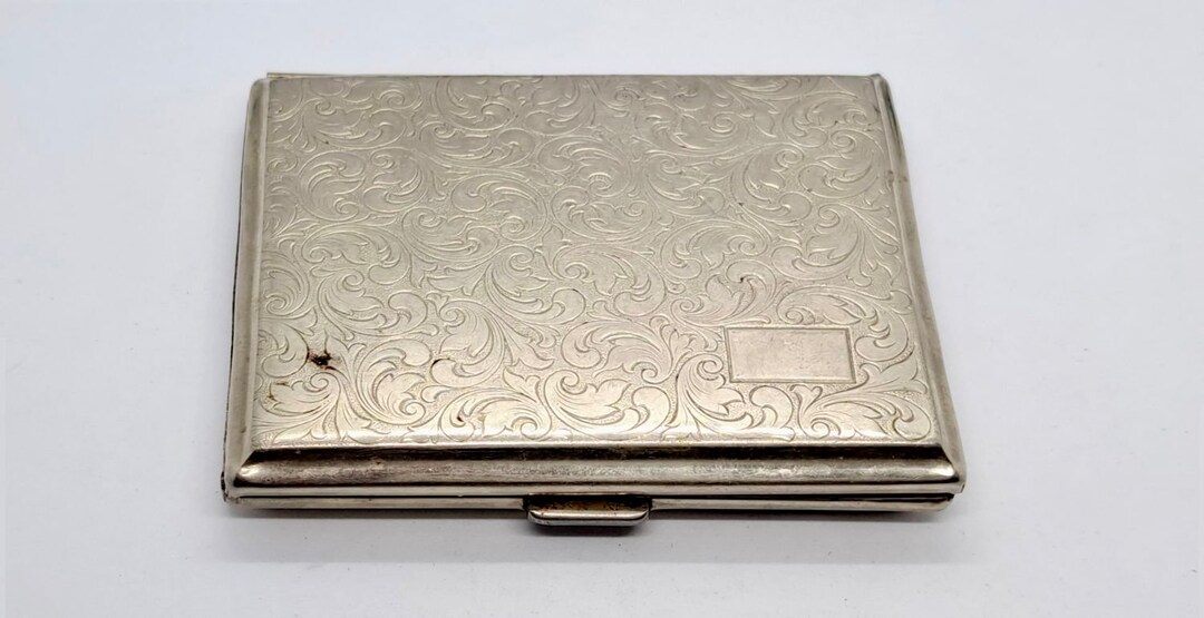 Collectibles Smoking Carved Cigarette Silver Case Holder Box Vintage ...