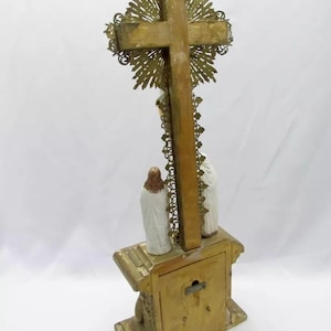 Vintage Brass Jesus Cross Clock: Porcelain Christian Statue, Home Decor ...