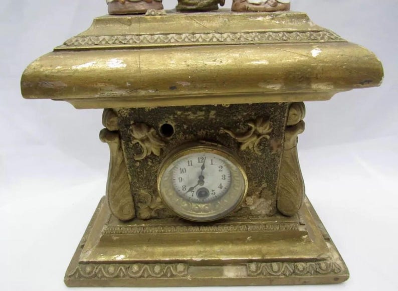 Vintage Brass Jesus Cross Clock: Porcelain Christian Statue, Home Decor ...