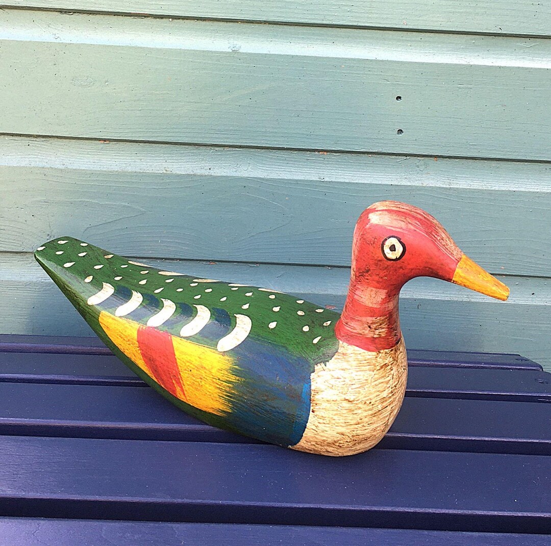 Large Wooden Duck Hand Painted Indian Art Decoy Duck Style - Etsy