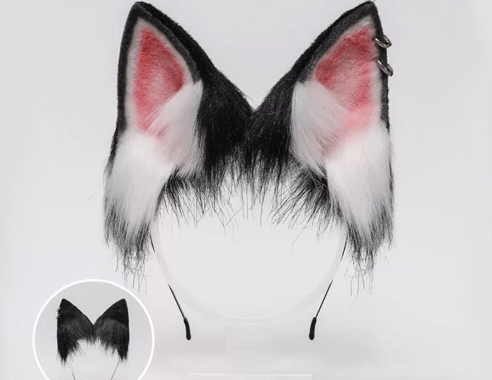 White Black Wolf Ear Headbandanime Earwolf Cosplay - Etsy