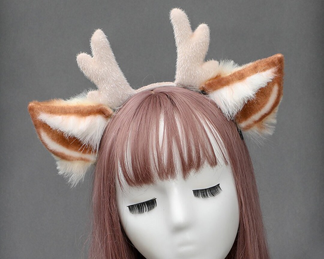 Antlers And Ears Headband Deer Costume Realistic Doe Reindeer