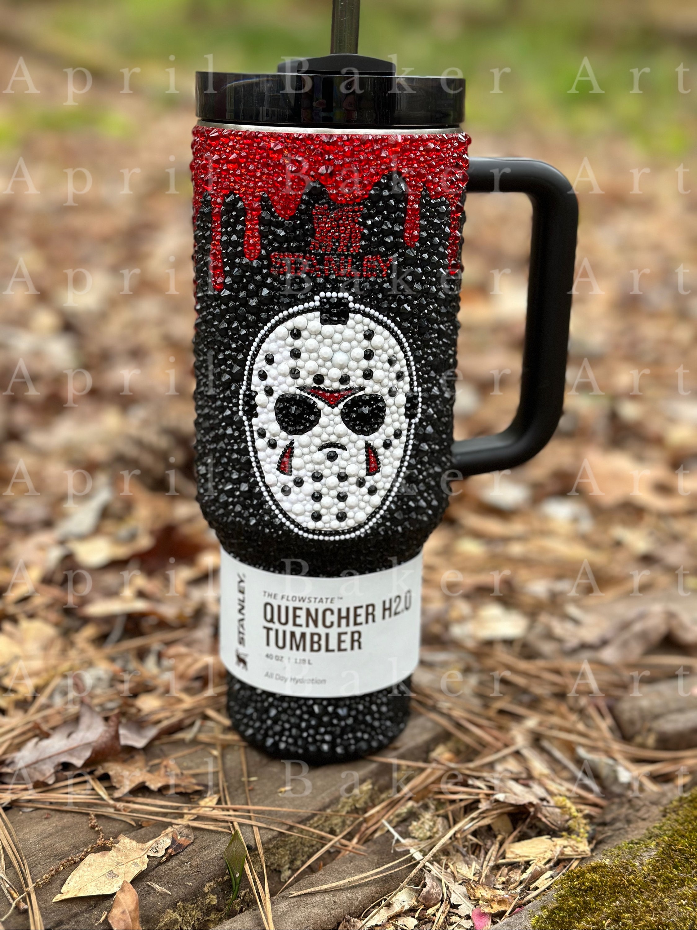 Bling Stanley Quencher 40oz Horror Themed Jason With Blood Drip Bling ...