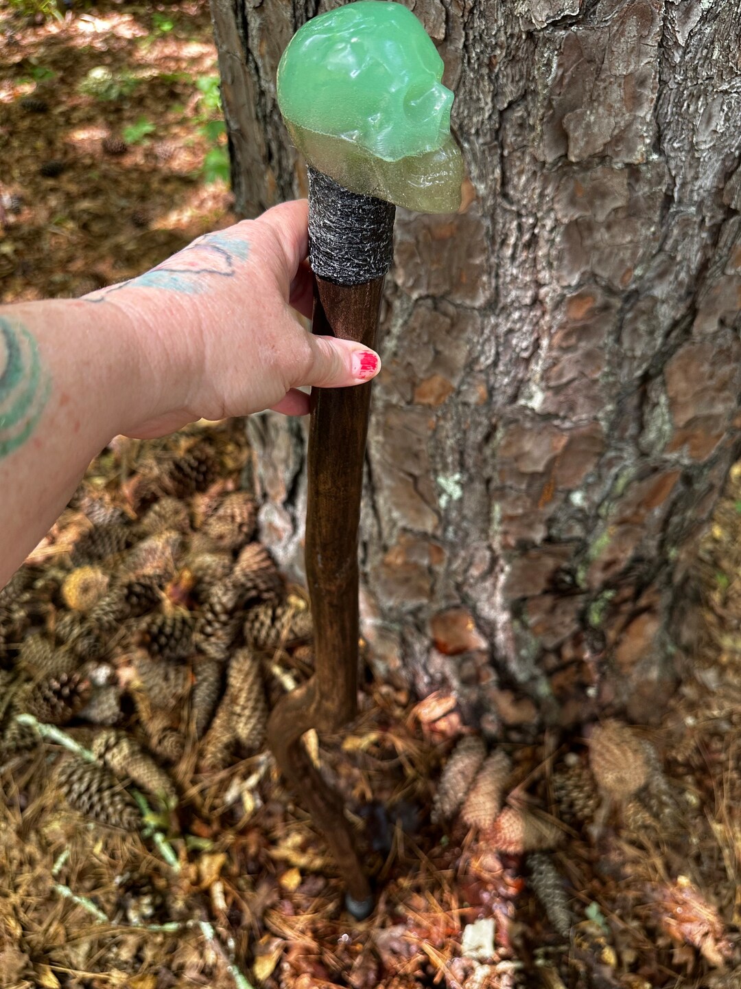 Hardwood Walking Cane With Turquoise Skull Head on Top - Etsy