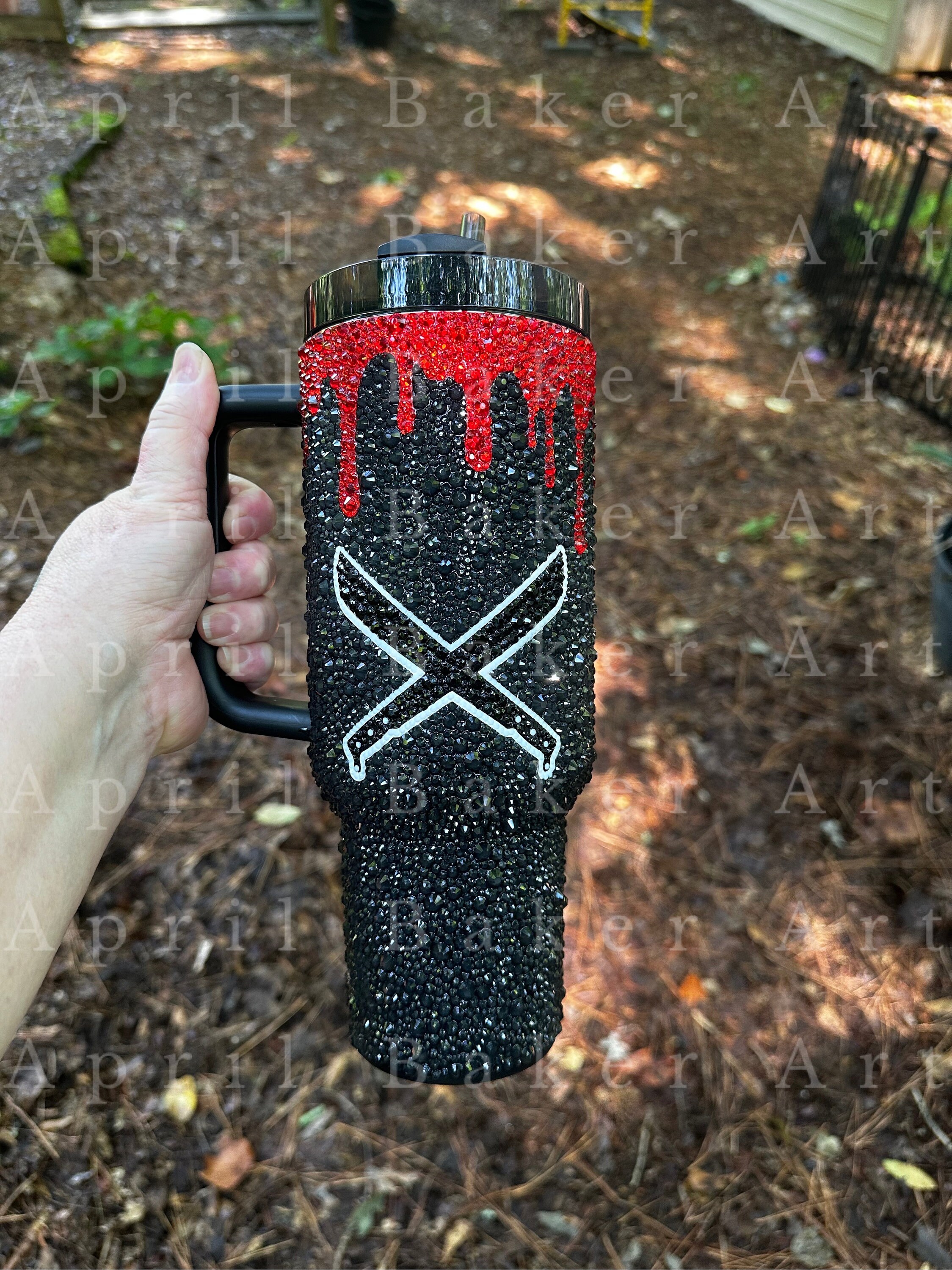 Bling Stanley Quencher 40oz Horror Themed Jason With Blood Drip Bling ...