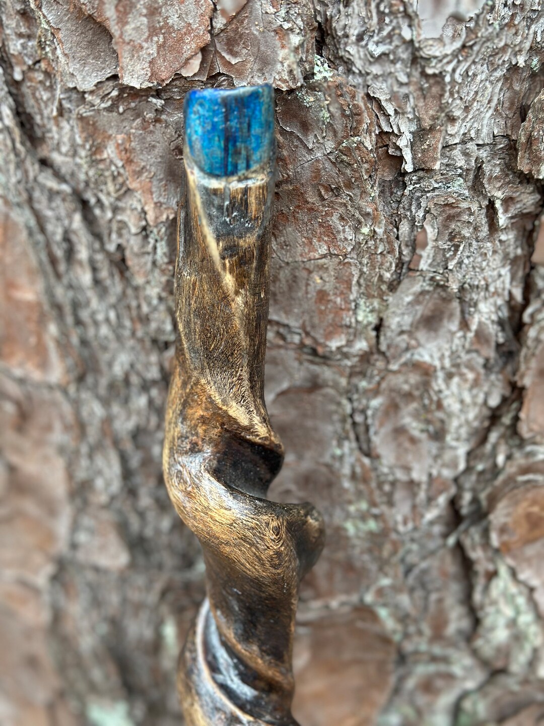Handmade Hand Carved Twisted Walking Cane With Blue Toe - Etsy