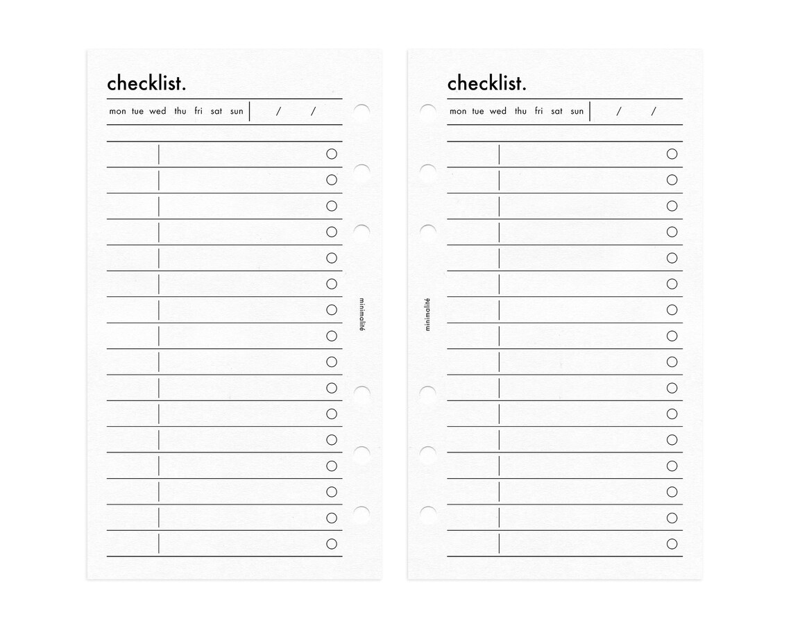 PERSONAL SIZE // CHECKLIST Minimal Planner Printable Insert // to Do ...