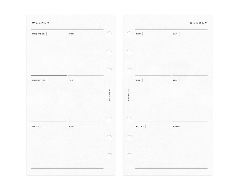 PERSONAL SIZE // WEEKLY Planner Minimal Printable Insert // Week on Two ...