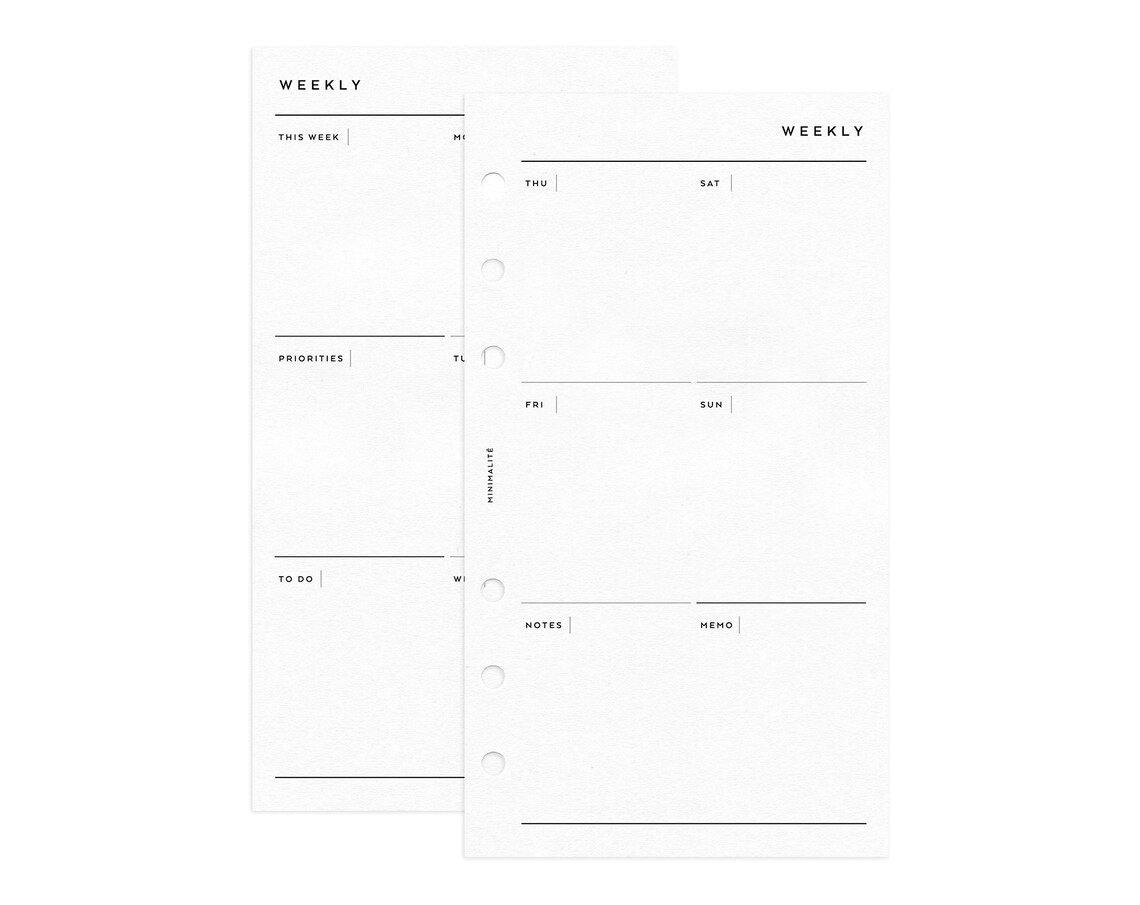 PERSONAL SIZE // WEEKLY Planner Minimal Printable Insert // Week on Two ...