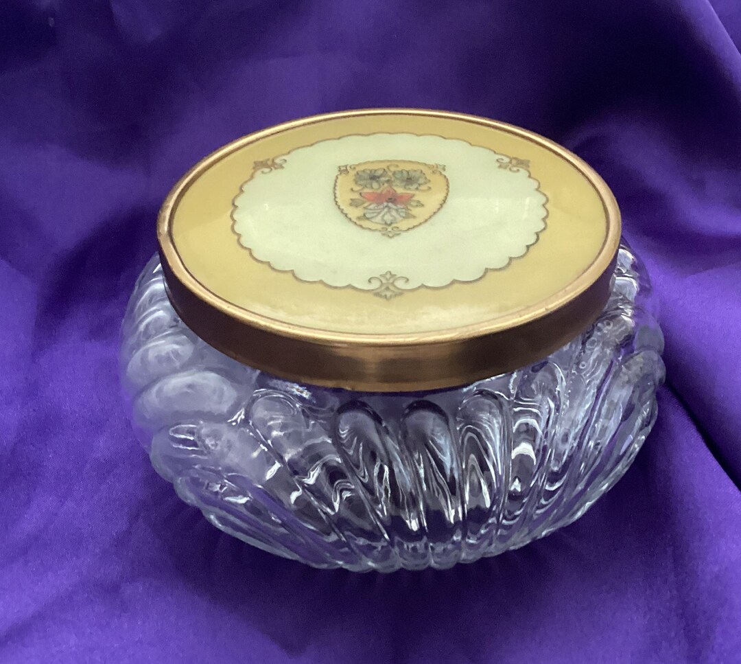 Vintage Vanity Art Deco Glass Powder Jar With Metal/plastic Lid - Etsy