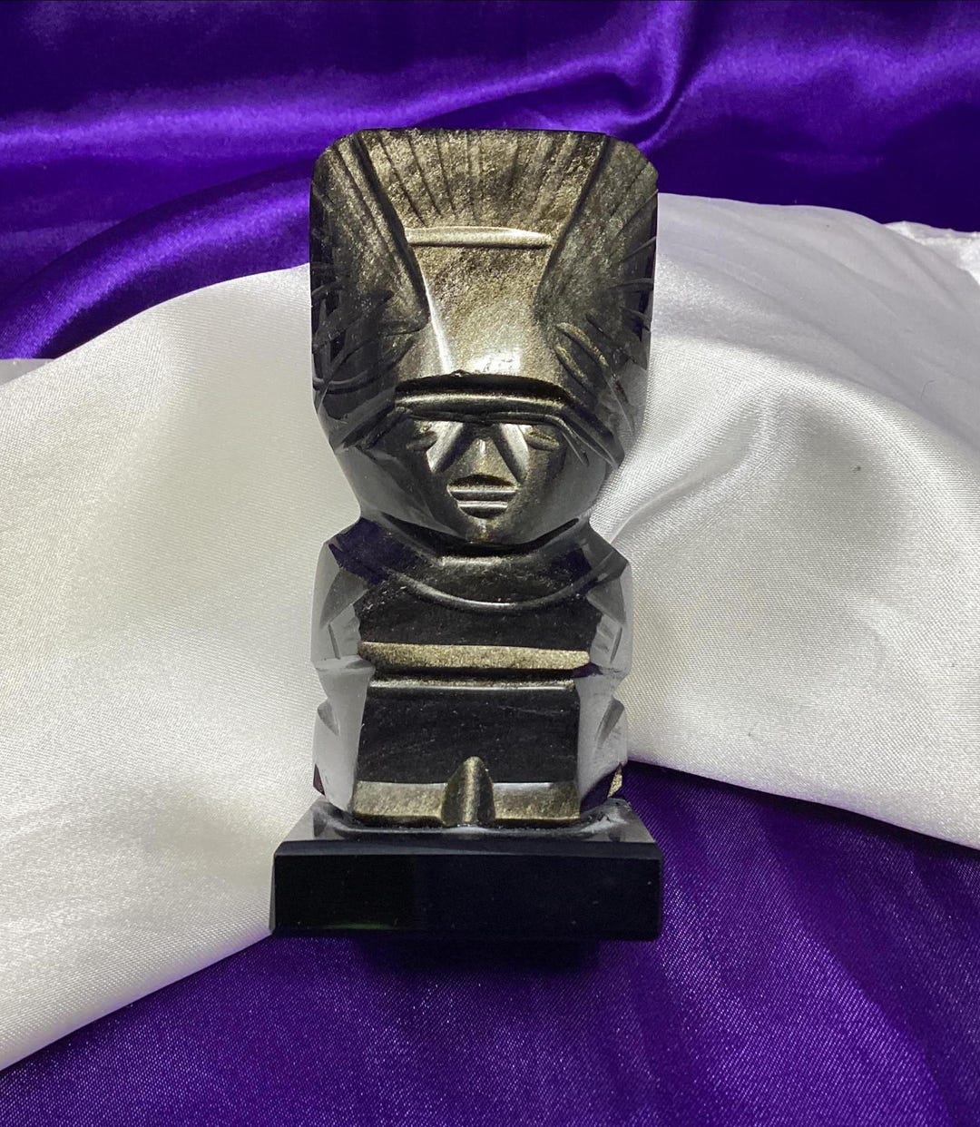 Golden Sheen Obsidian Aztec Mayan Figurine - Carved - Mayan Sculpture ...