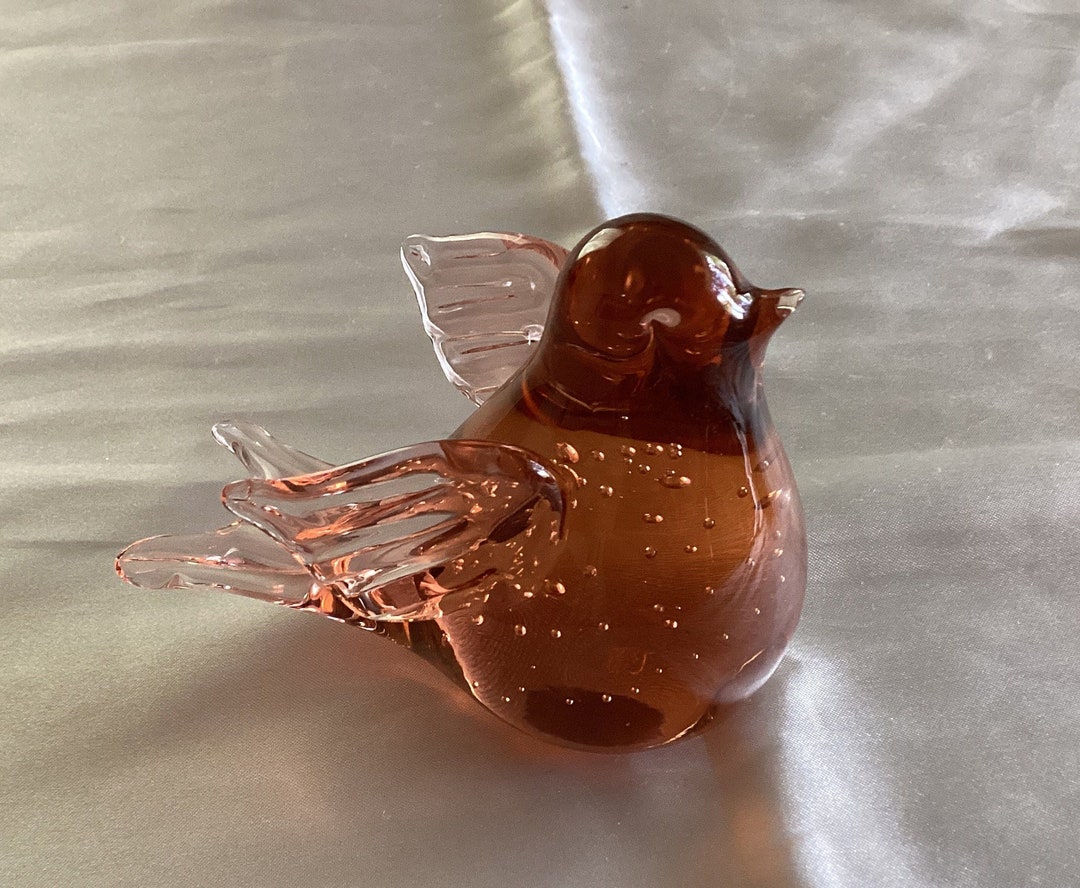 Vintage Peachy Orange Glass Bird Enesco controlled Bubbles - Etsy