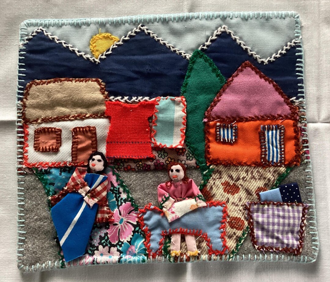 Vintage Peruvian Village Textile Collage - Arpillera - Signed Rebeca ...