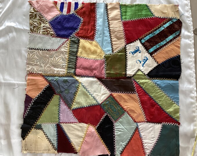 Antique Crazy Quilt Block 1900's - Silk and Embroidery Approximately 21 ...