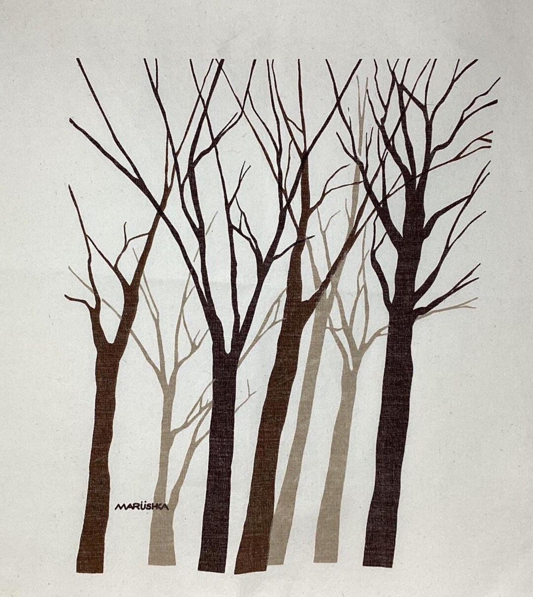 Marushka Forest Trees Screen Print on Linen - Raw Edge- Wall Hanging ...