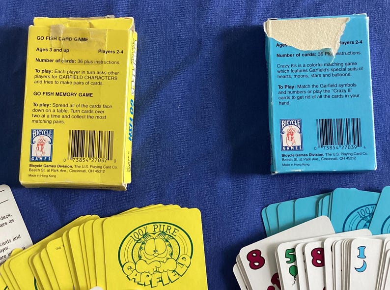 Duo of Garfield Card Games - GO Fish & Crazy 8 - Complete - 1978 (756 ...