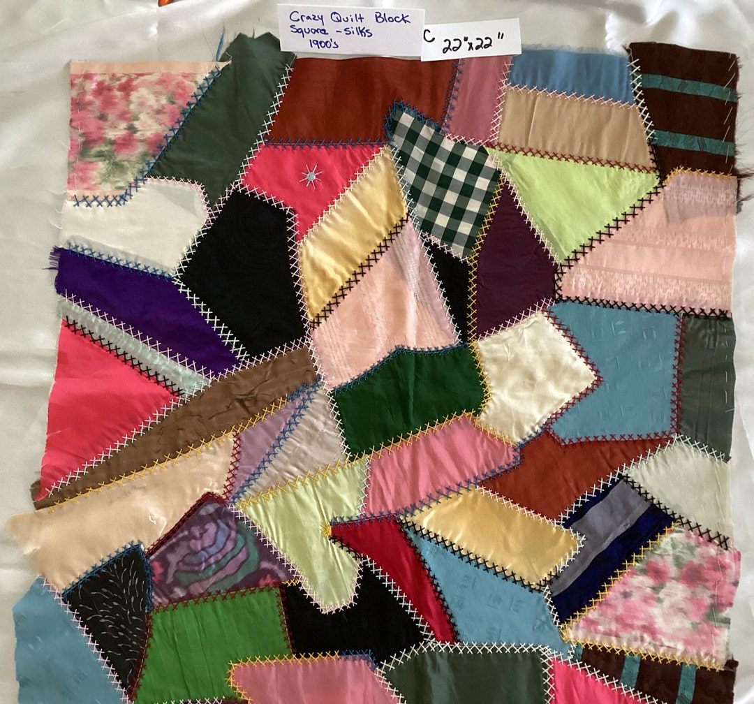 Antique Crazy Quilt Block 1900's Silk and Embroidery Approximately ...