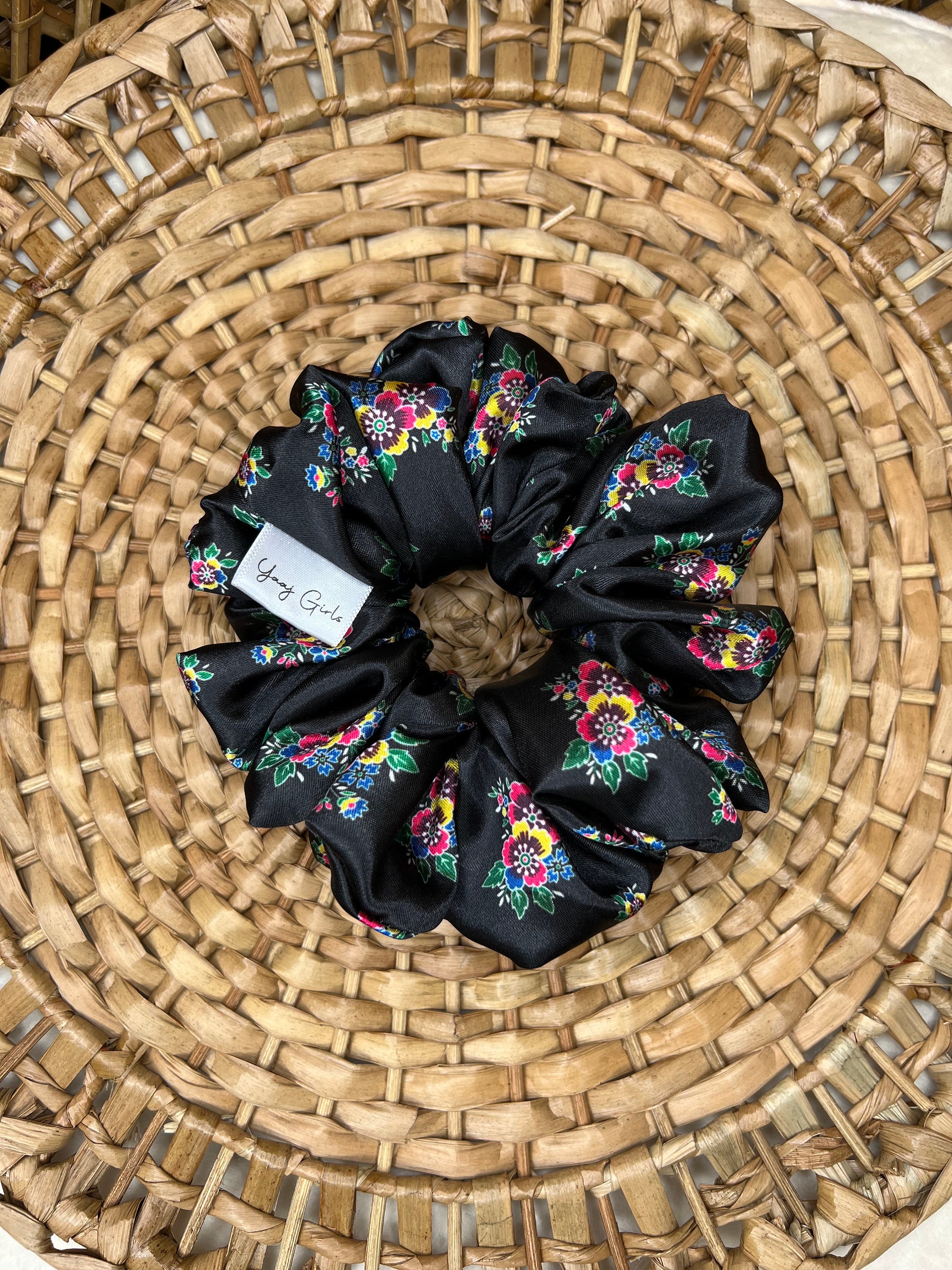 Hmong Lis Loos Floral Black XXL Scrunchie Hmong Satin - Etsy