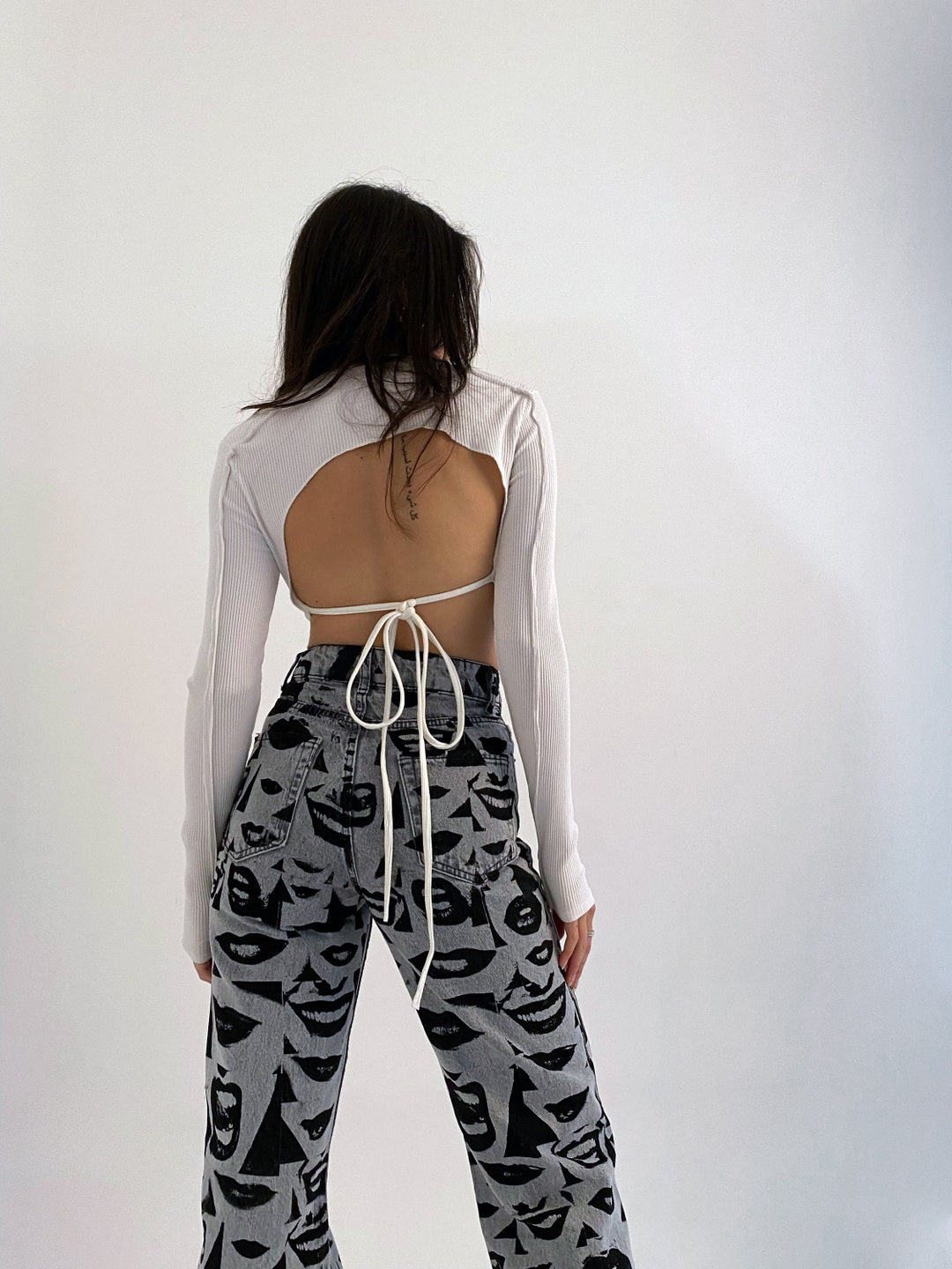 Reworked Screen Printed Gray Denim Pants - Etsy