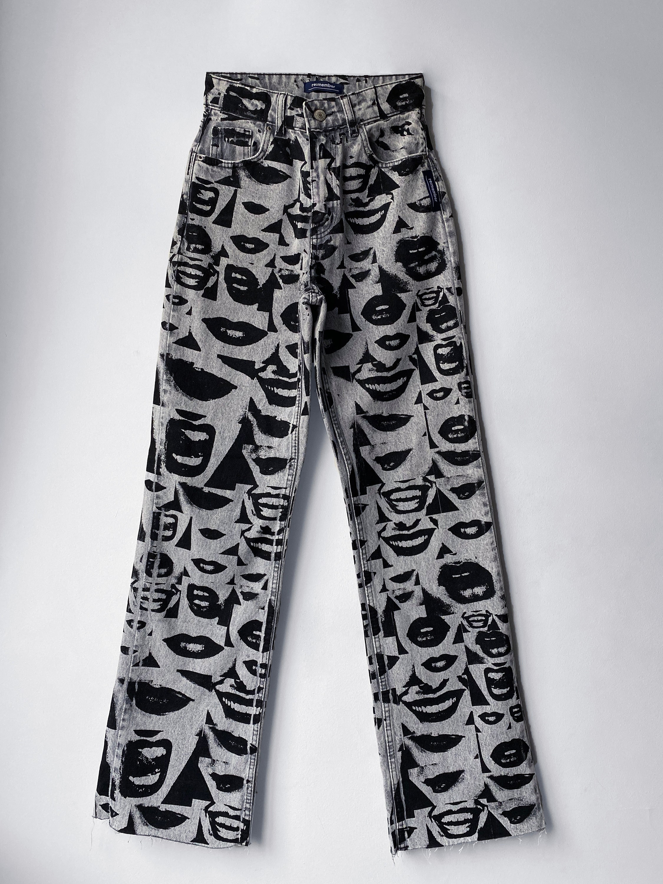 Reworked Screen Printed Gray Denim Pants - Etsy
