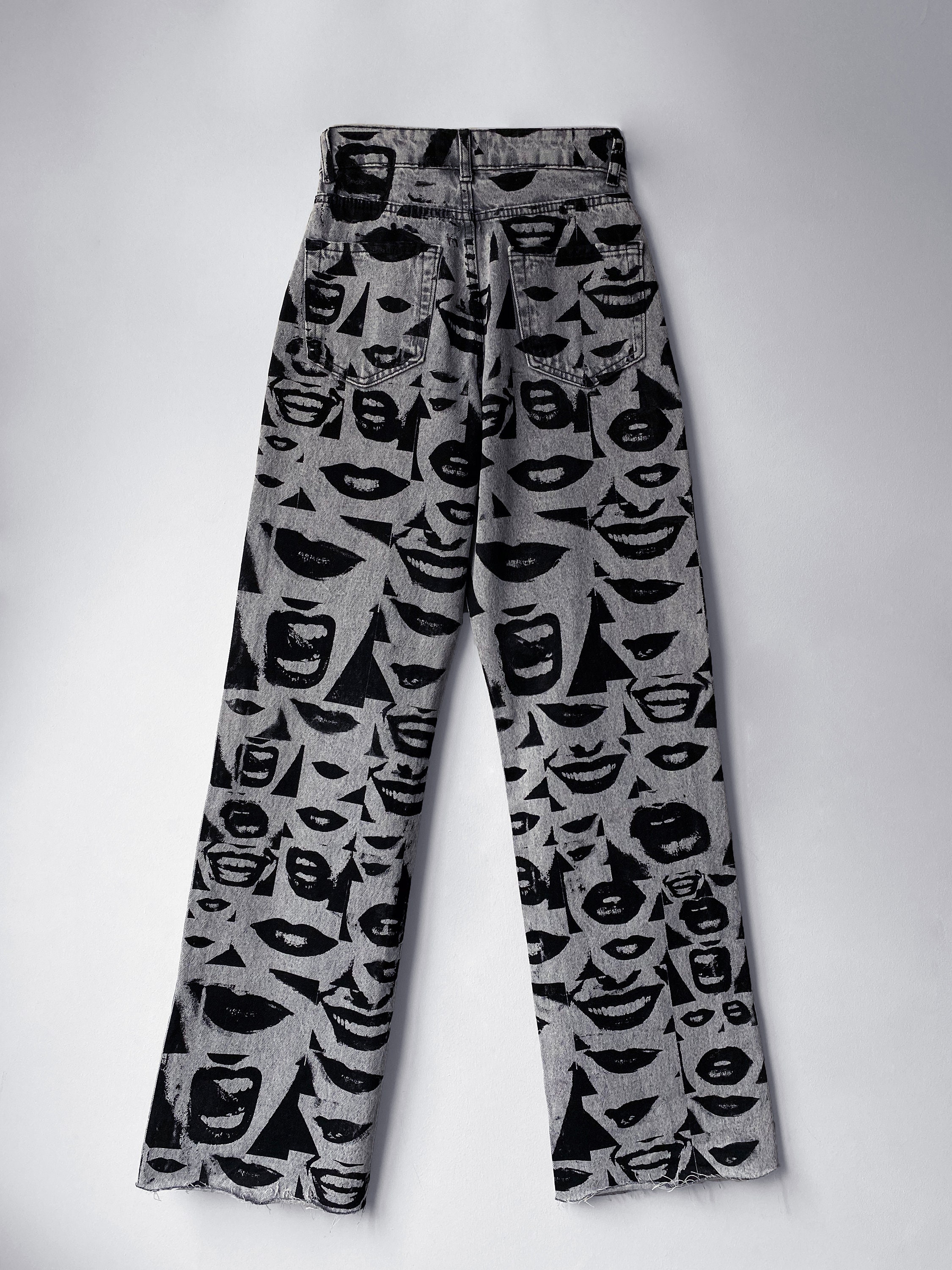 Reworked Screen Printed Gray Denim Pants - Etsy