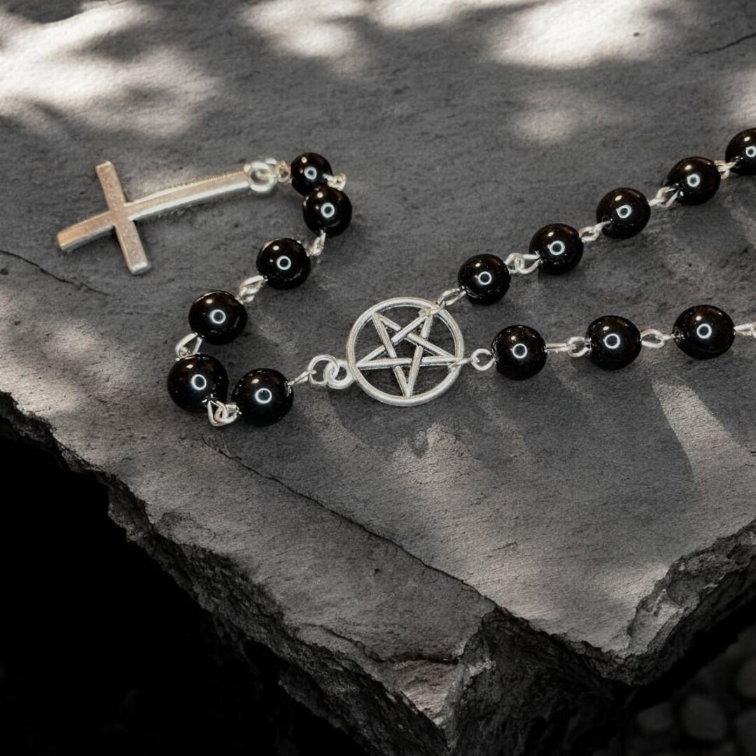 Inverted Cross Pendant, Satanic Rosary Inverted Pentagram, Gothic ...