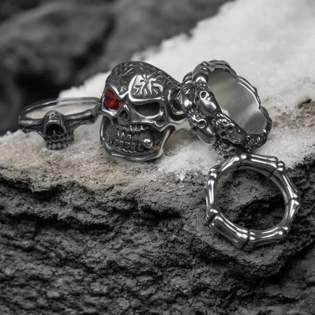 Gothic Stainless Steal Ring,halloween Stack Skull Ring Pack,spooky ...
