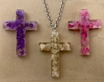 Pressed Flower Cross Necklace - Etsy