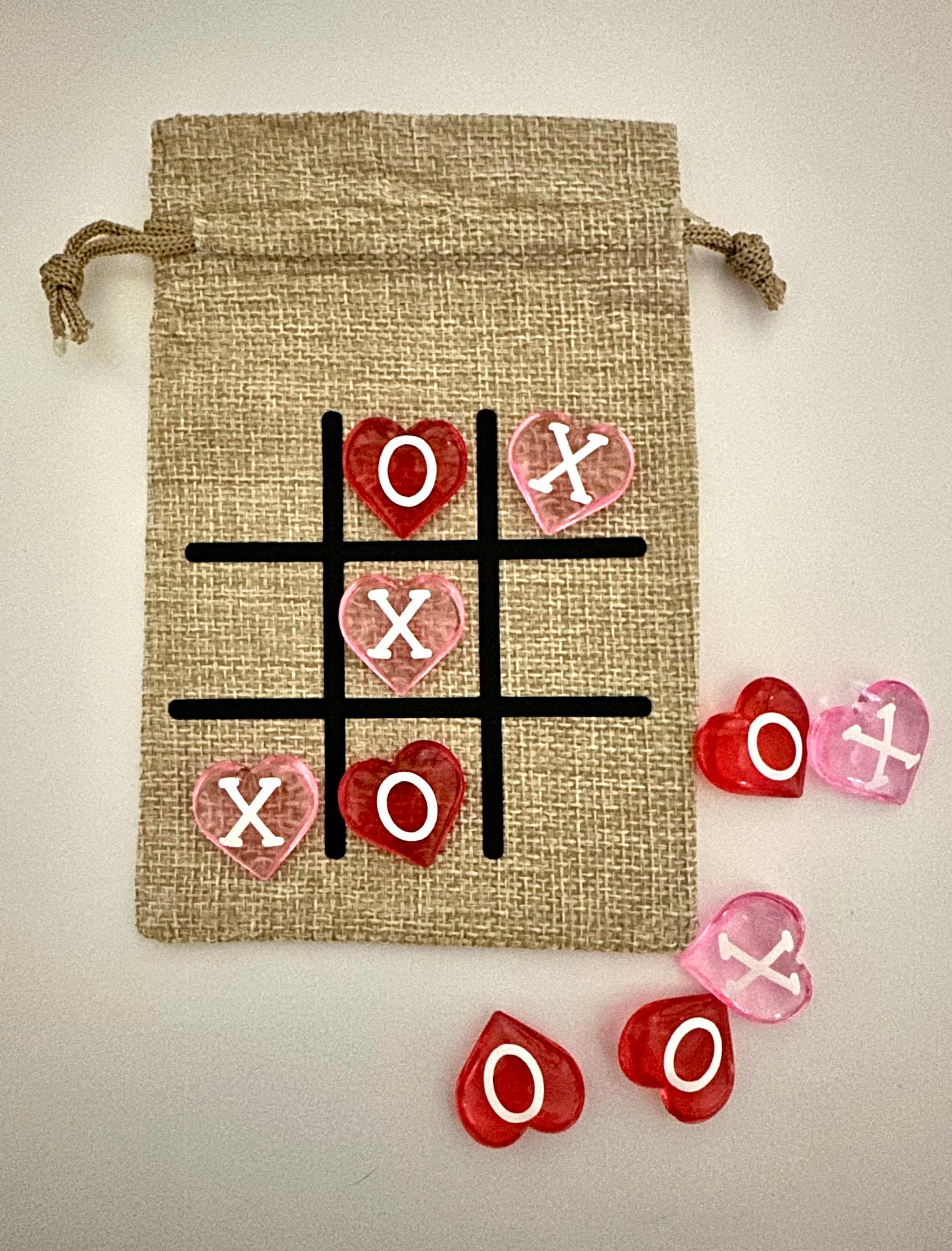 Valentine's Day Tic Tac Toe Game, Small Canvas Bag Game, Heart Shaped ...