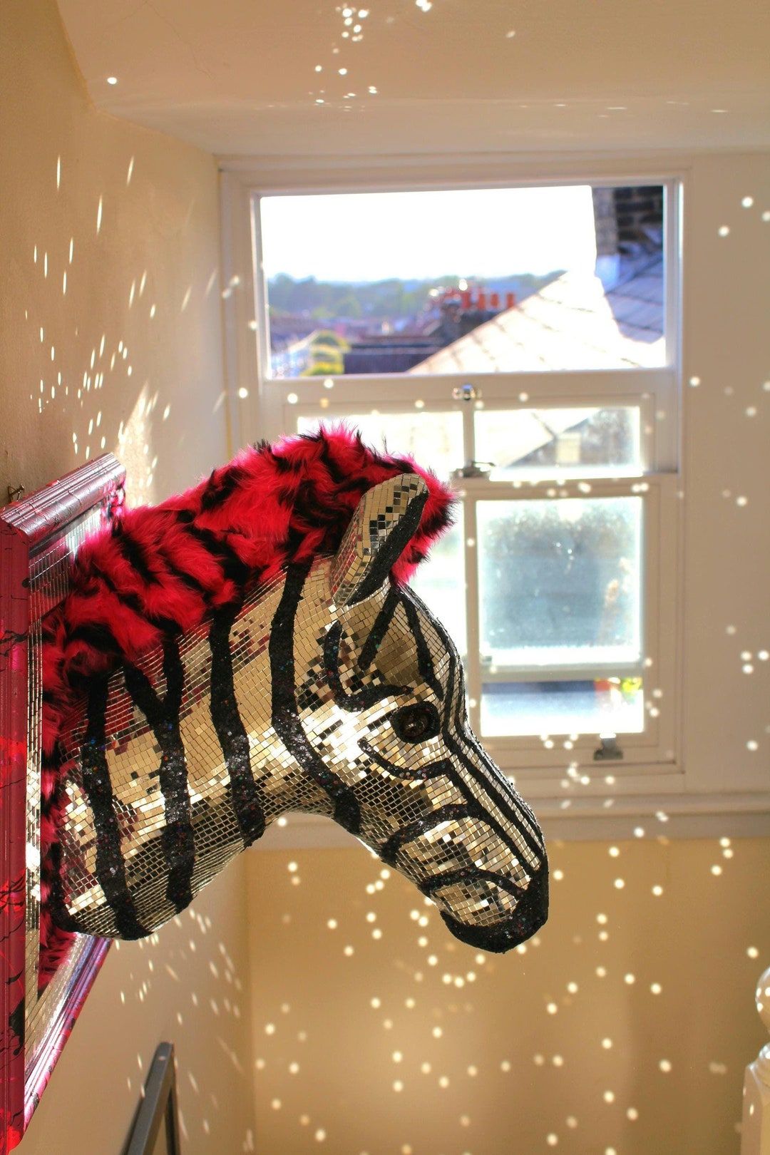 Disco Zebra Trophy Head Wall Mounted Zebra Head Disco Decor Mirror ...