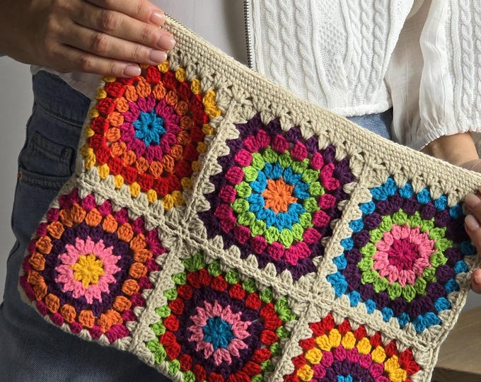 Handmade Granny Square Crochet Pouch – Optional Leather Strap ...