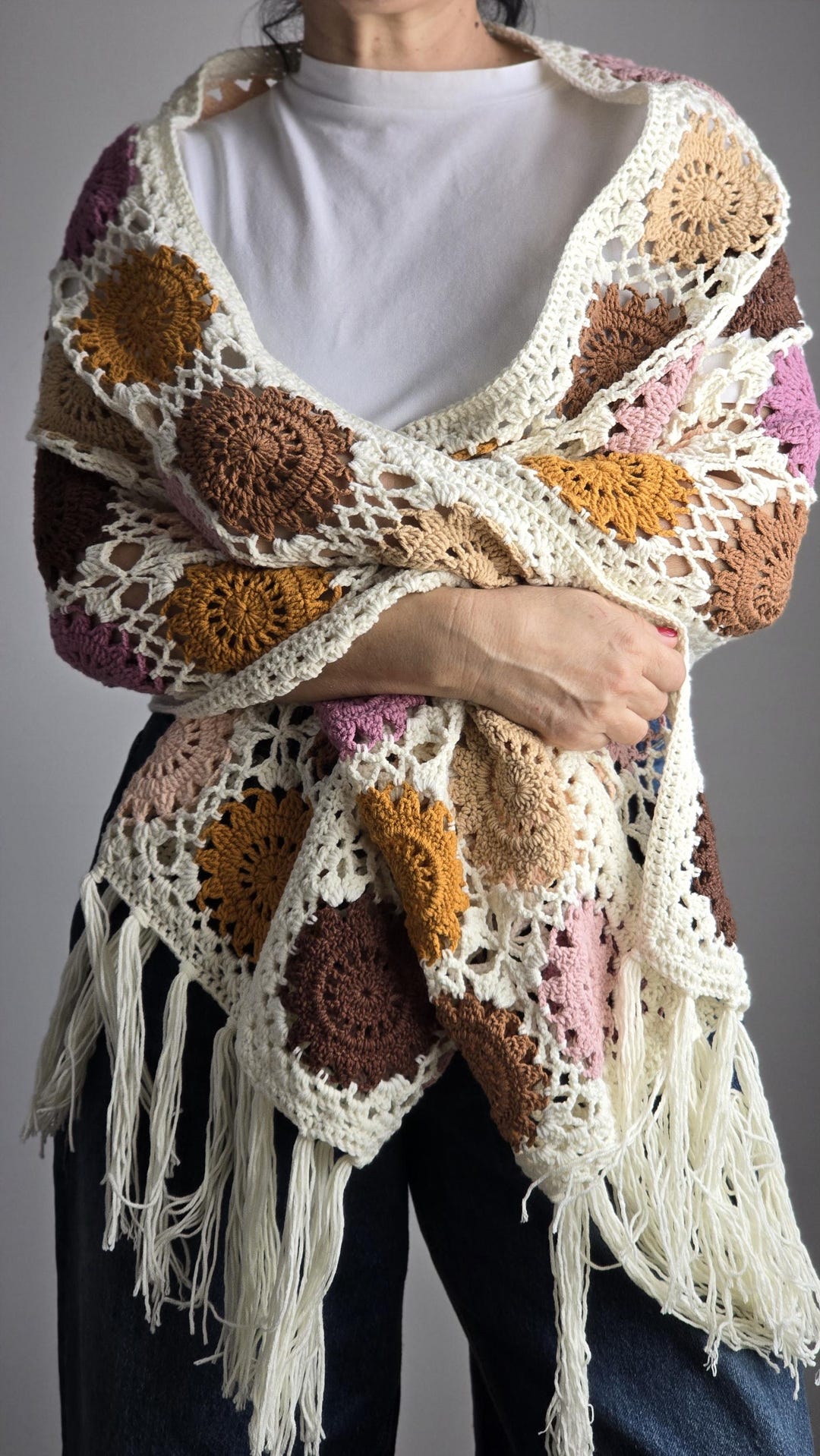 Handmade Crochet Shawl in Pastel Colors– Boho Lightweight Wrap – Soft ...