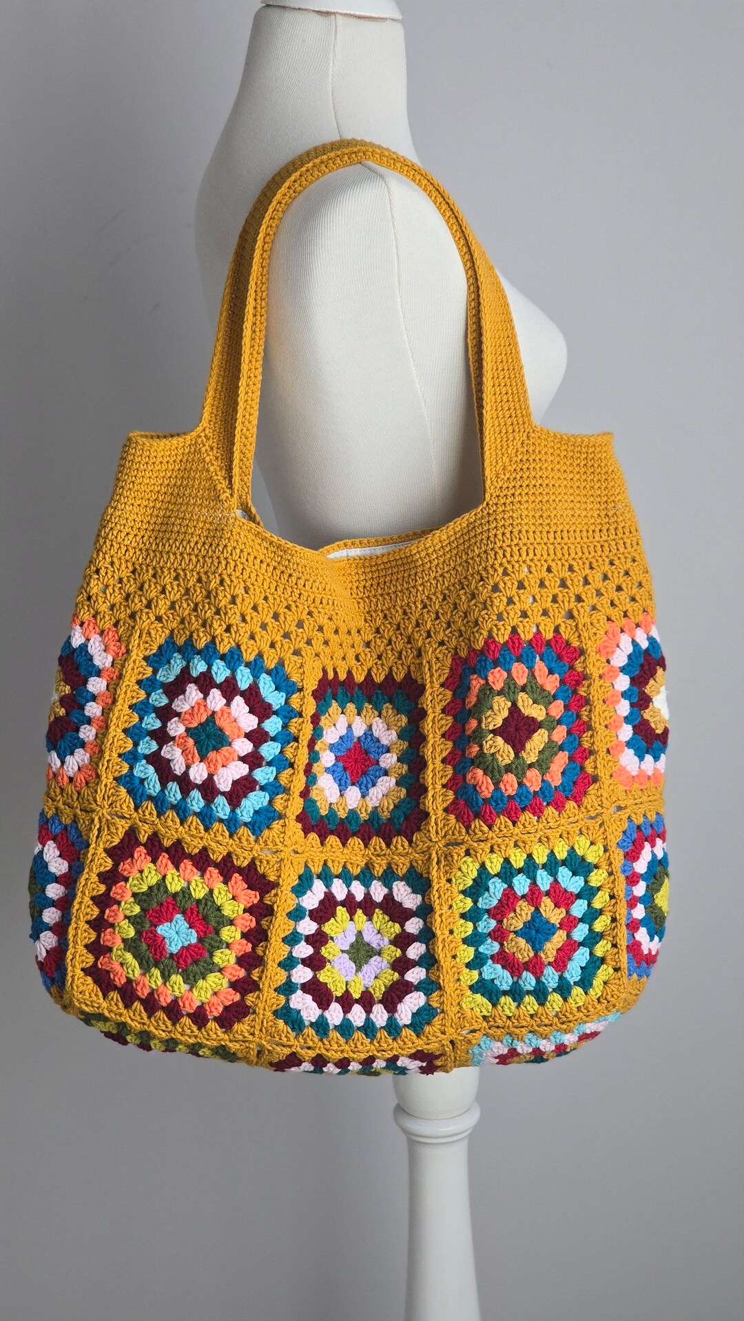 Mustard Based Colorful Granny Square Boho Market Bag and All Day Purse ...