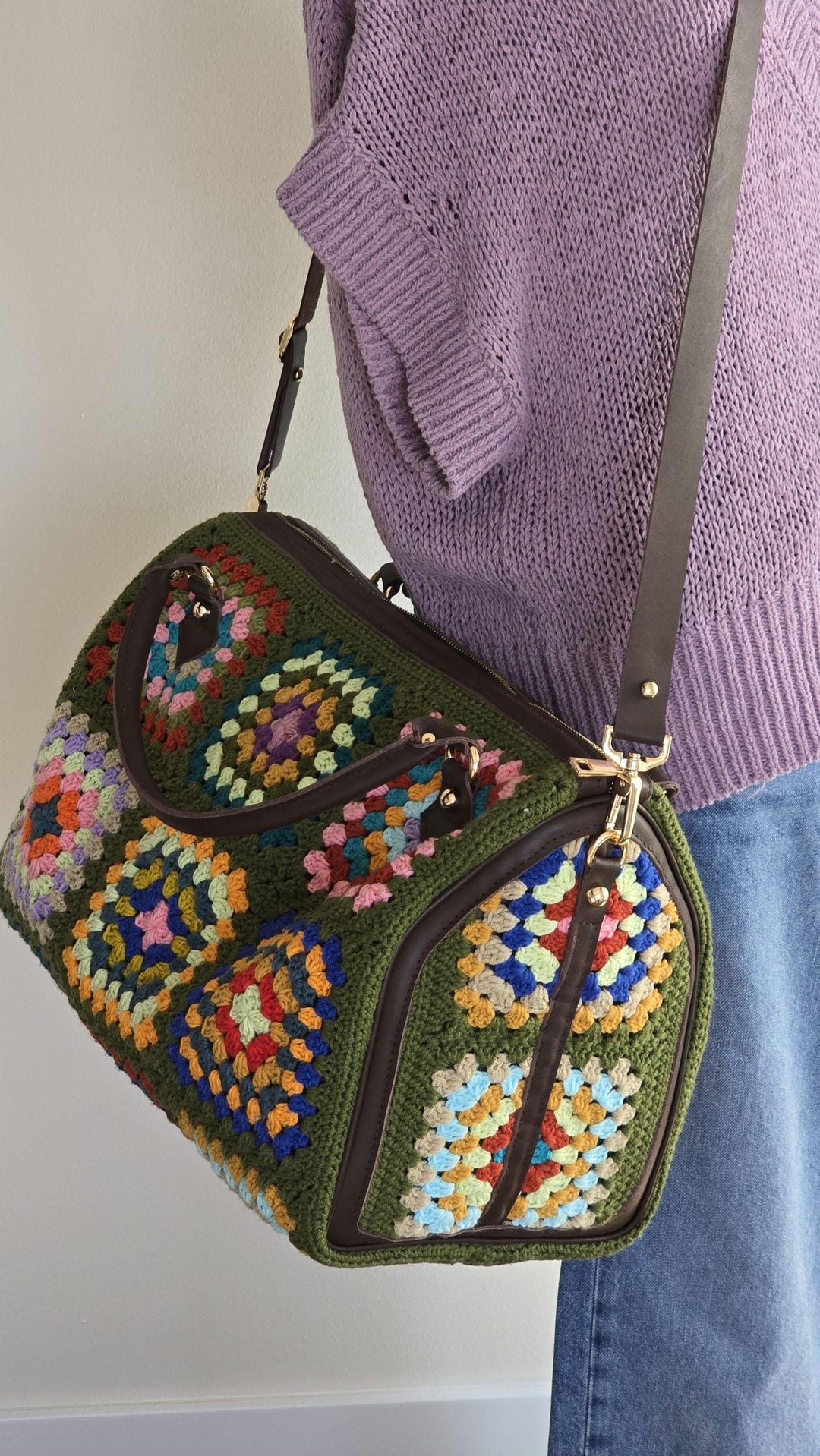 Crochet Granny Square Duffle Bag: Vintage Retro Crossbody - Etsy