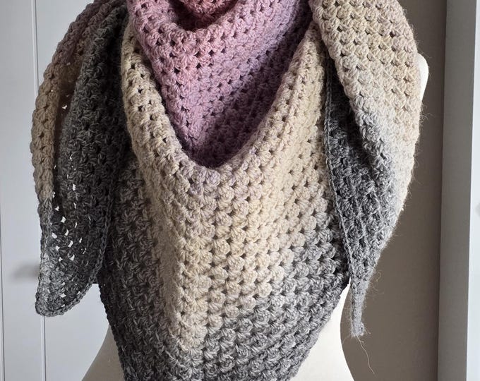 Handmade Alpaca Wool Triangle Shawl – Soft Pastel Ombre Scarf, Winter ...