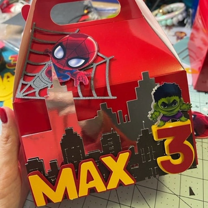 Spiderman Favor Box, Spiderman Birthday, Hulk, Party Box Gift Bag ...