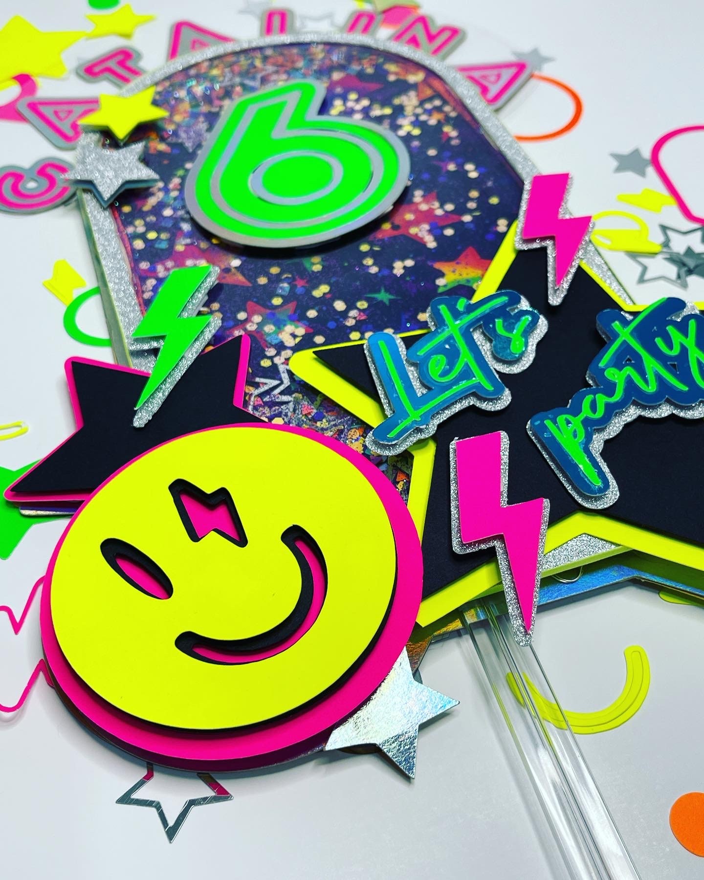 Glow Party Cake Topper, Neon Birthday Cake Topper, Personalized Cake ...